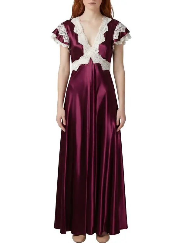 Alberta Ferretti Silk Lace Maxi Dress - Violet