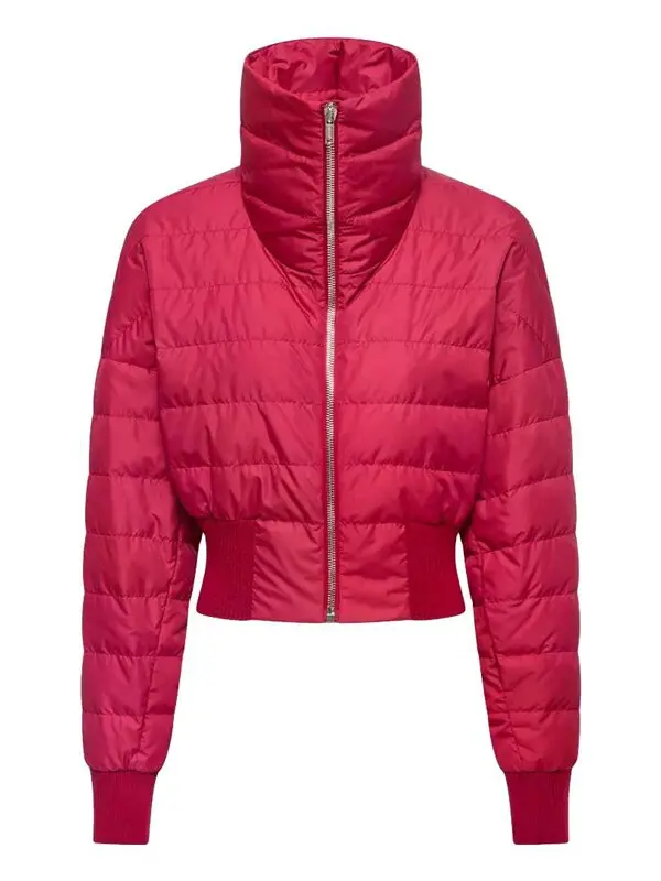 MONCLER + RICK OWENS High Collar Embroidered Logo Coat - Red
