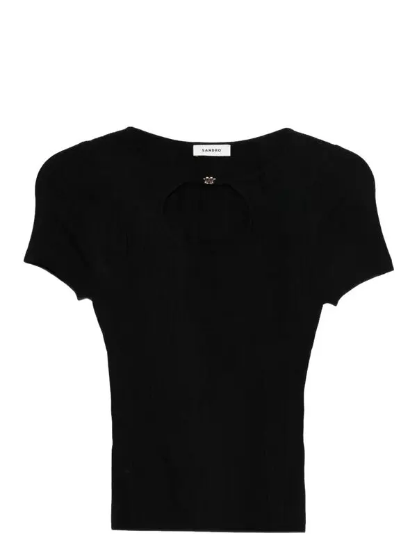 Sandro Cut-out Ribbed Knit T-shirt - Black
