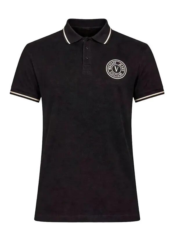 Versace Logo-embroidery Ribbed-trims Polo Shirt - Black