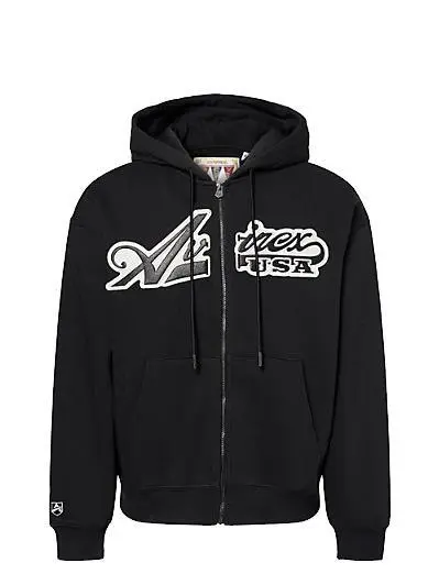 AVIREX Script-appliqué Zip-up Cotton-jersey Hoody - Black