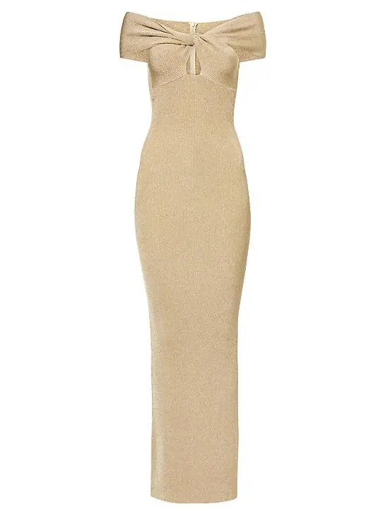 Stella McCartney Halterneck Ribbed Lurex Maxi Dress - Gold
