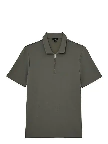 REISS Forno Zip-up Woven Polo Shirt - Sage Green