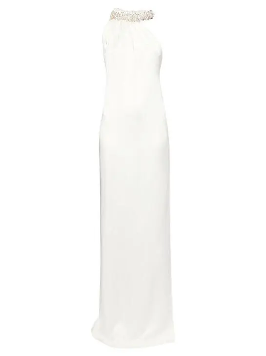 Stella McCartney Embellished Halterneck Asymmetric Gown - Cream