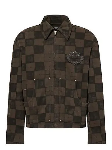 Amiri Checkered Logo-patch Cotton Work Jacket - Brown