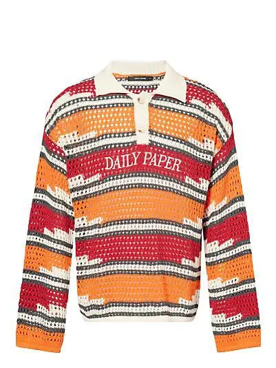 DAILY PAPER Kente Striped Knitted Polo Top - Haute Red