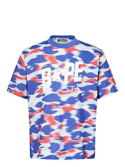 A BATHING APE Camo Logo-print Cotton T-shirt - Blue