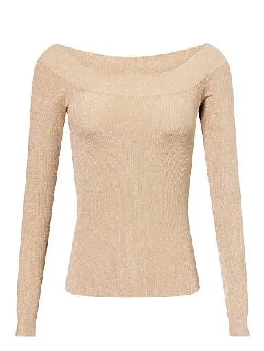 Stella McCartney Boat-neck Ribbed Lurex Top - Gold
