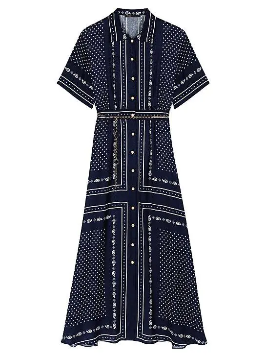 Maje Bandana-print Short-sleeved Maxi Dress - Navy Polka Dot Bandana
