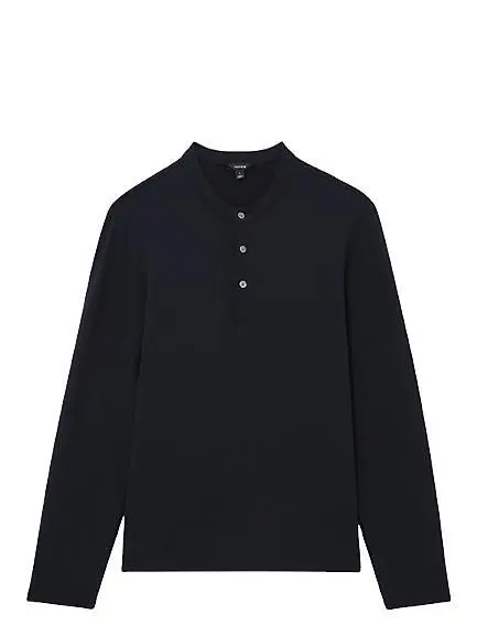 REISS Salvator Henley-neck Woven Shirt - Navy