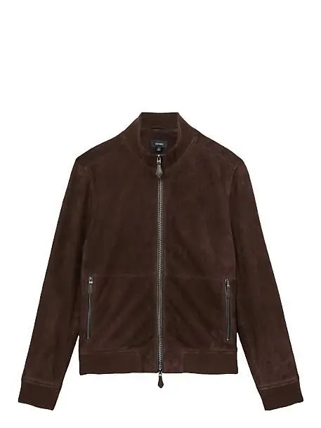 REISS Brent Zip-up Suede Jacket - Chocolate Brown