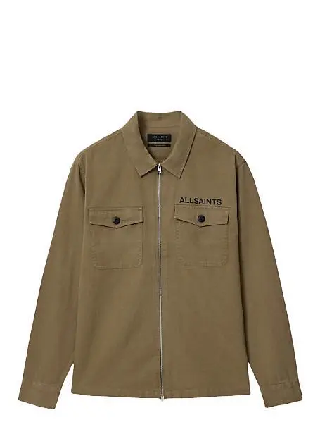 ALLSAINTS Orbit Graphic-print Zip-up Cotton Shirt - Cargo Green