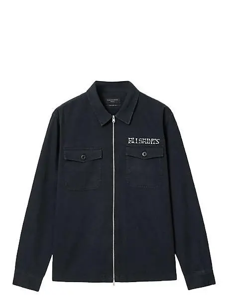 ALLSAINTS Orbit Graphic-print Zip-up Cotton Shirt - Jet Black