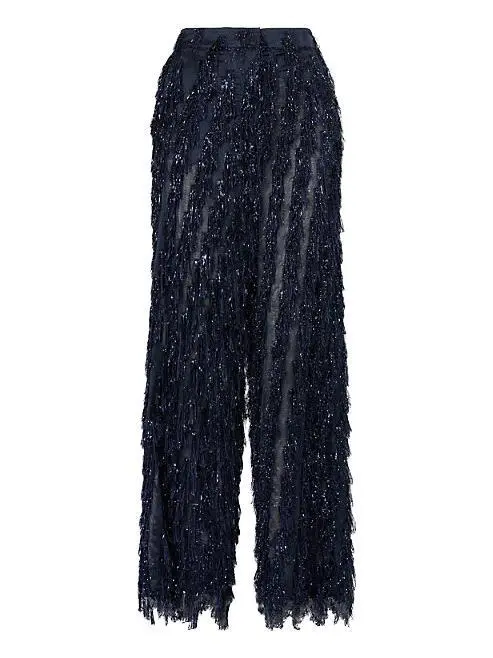 Stella McCartney Lurex Tinsel Straight-leg Chiffon Trousers - Navy