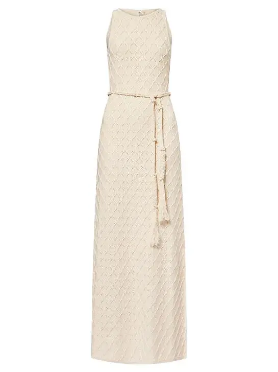 Devon Windsor Knitted Maxi Dress With Cut-out - Pebble