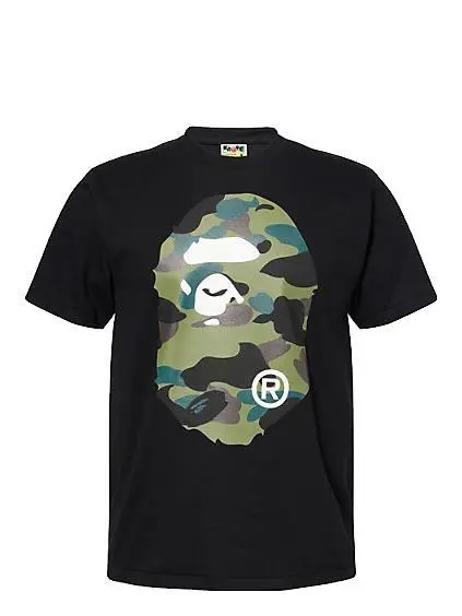 A BATHING APE Camo-print Big Ape Cotton T-shirt - Black And Green