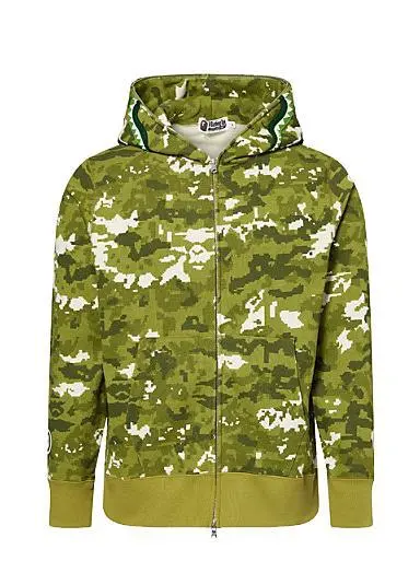 A BATHING APE Pixel-camo Shark-appliqué Cotton Hoody - Green