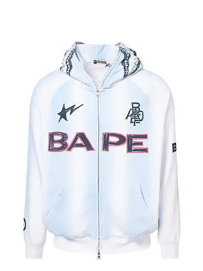 A BATHING APE Pixel Camo Shark Appliqué Cotton Hoody - White