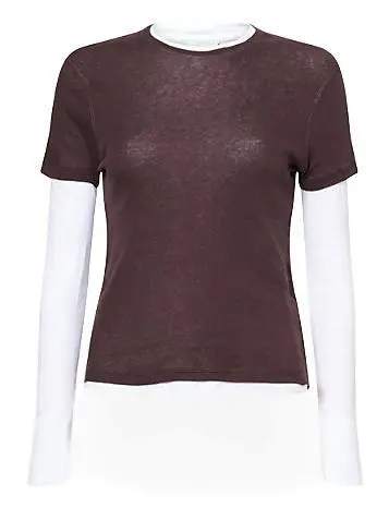 ME+EM Double-layer Fine-knit Cotton Top - Summer Chocolate/sof