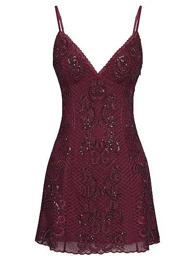 House Of Cb Catarina Bead-embellished Mini Dress - Wine
