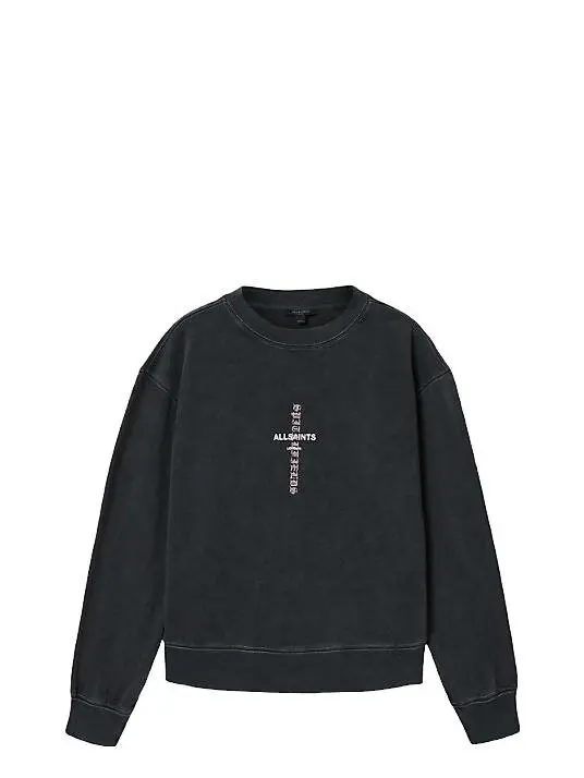 ALLSAINTS Knox Pippa Logo-embroidered Cotton Sweatshirt - Washed Black