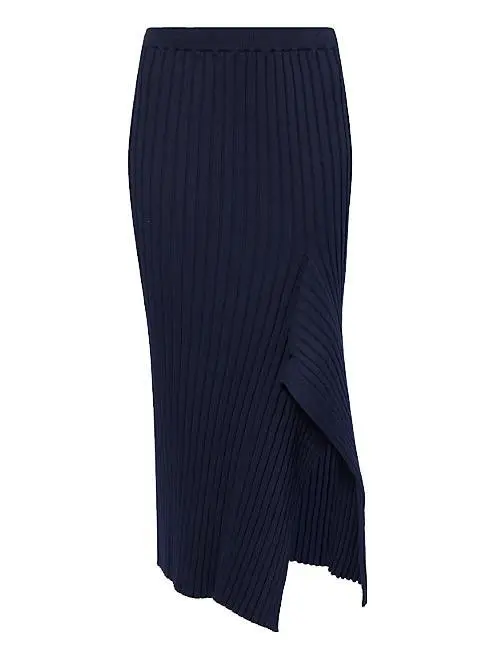 Stella McCartney Asymmetric Ribbed Cotton Midi Skirt - Ink