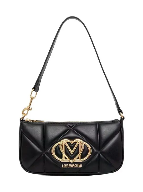 Moschino Quilted Tote Bag With Logo Plaque - Black
