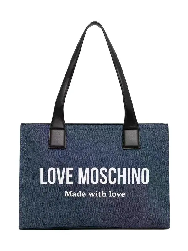Moschino Logo Print Denim Tote Bag - Blue