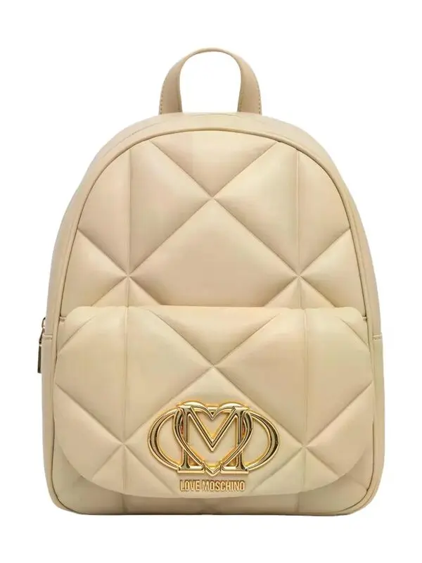 Moschino Quilted Backpack With Logo Plaque - Neutrals