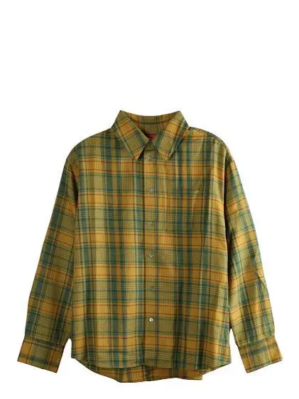THE ELDER STATESMAN Plaid Pashmina Big Shirt - Sunshine Red