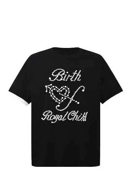BIRTH OF ROYAL CHILD Pearl Patchwork Tee Shirt - Black