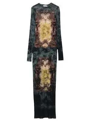 JEAN PAUL GAULTIER Mesh Printed Long Dress - 005740 Black/vintageblue/green