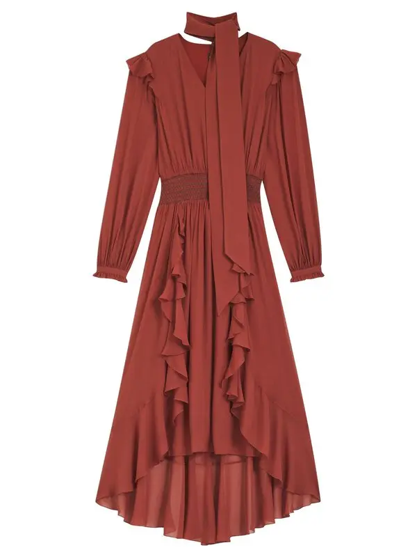 BOSS Crepe Georgette Dress With Detachable Scarf - Dark Red