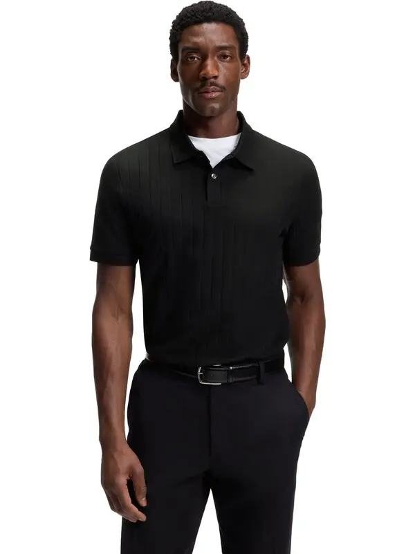 BOSS Vertical-stripe Polo Shirt In Mercerised Cotton - Black