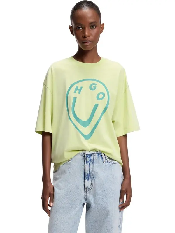 Hugo Cotton-jersey T-shirt With Graphic Print - Green