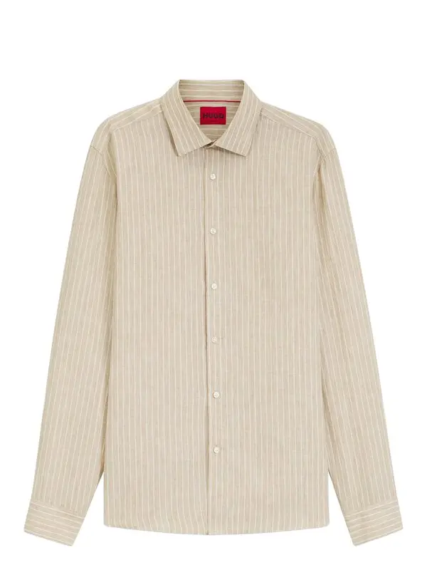 Hugo Modern-fit Shirt In Striped Linen - Beige