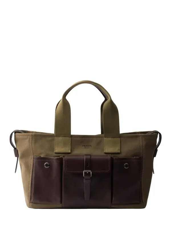 Prada Canvas And Leather Tote Bag - Green
