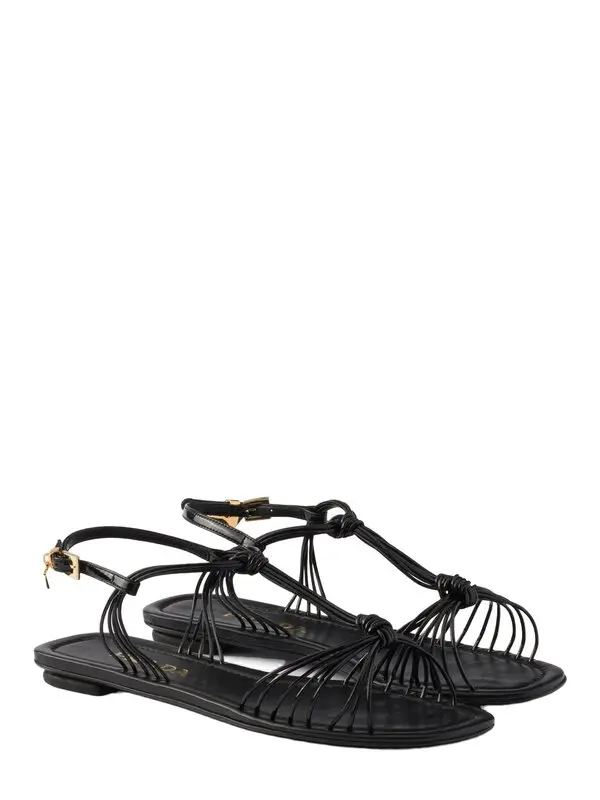 Prada Patent Leather Wedge Sandals - Black