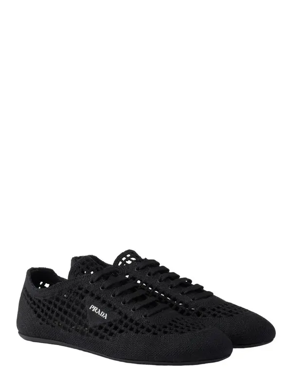Prada Collapse Crochet Laced Sneakers - Black