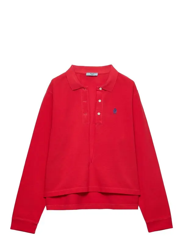 Prada Long-sleeved Cotton Piqué Polo Shirt - Red