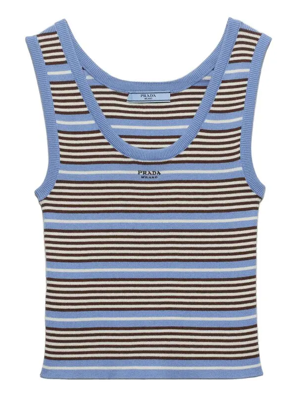 Prada Cotton Knit Tank Top - Light Blue/white