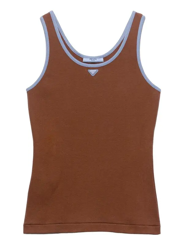 Prada Ribbed Knit Tank Top - Tobacco/steel Blue