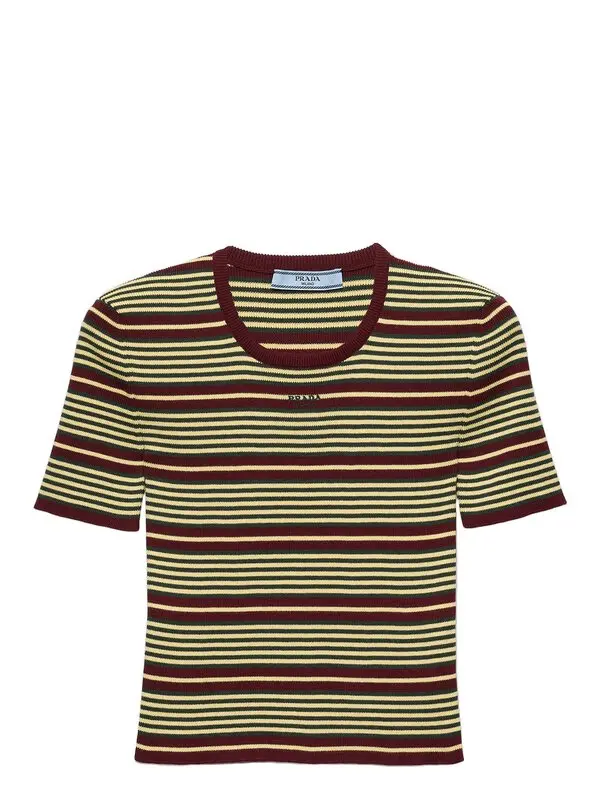 Prada Short-sleeved Striped Sweater - Amaranth/cream