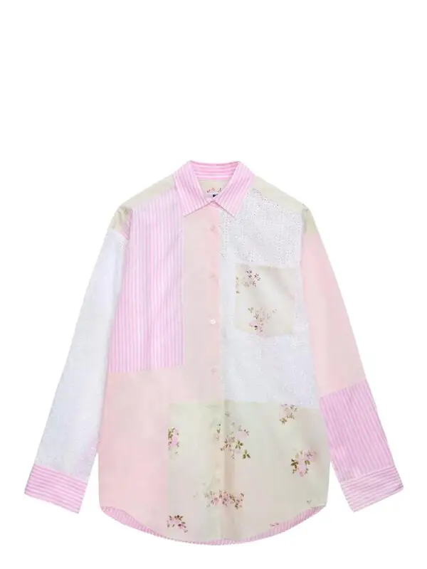 MSGM Striped Floral Print Shirt - Pink