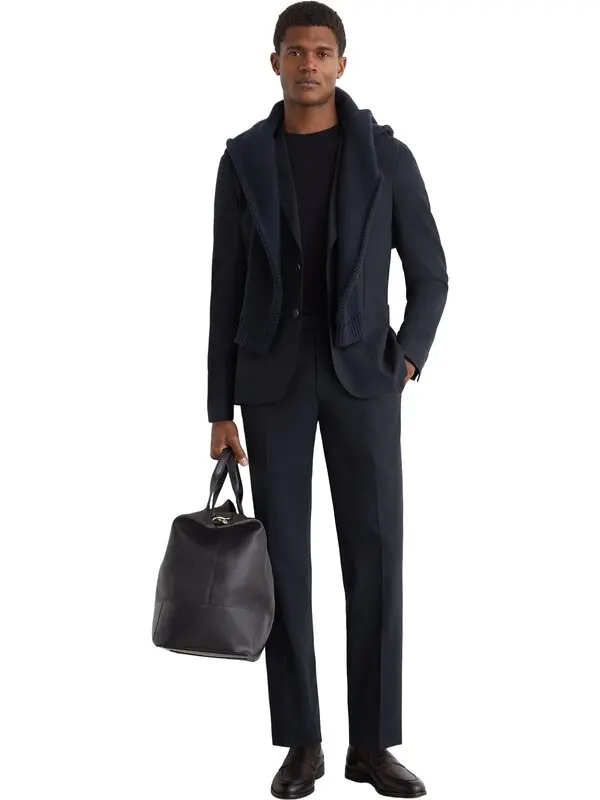 REISS Traveller Tailored Virgin Wool Trousers - Navy