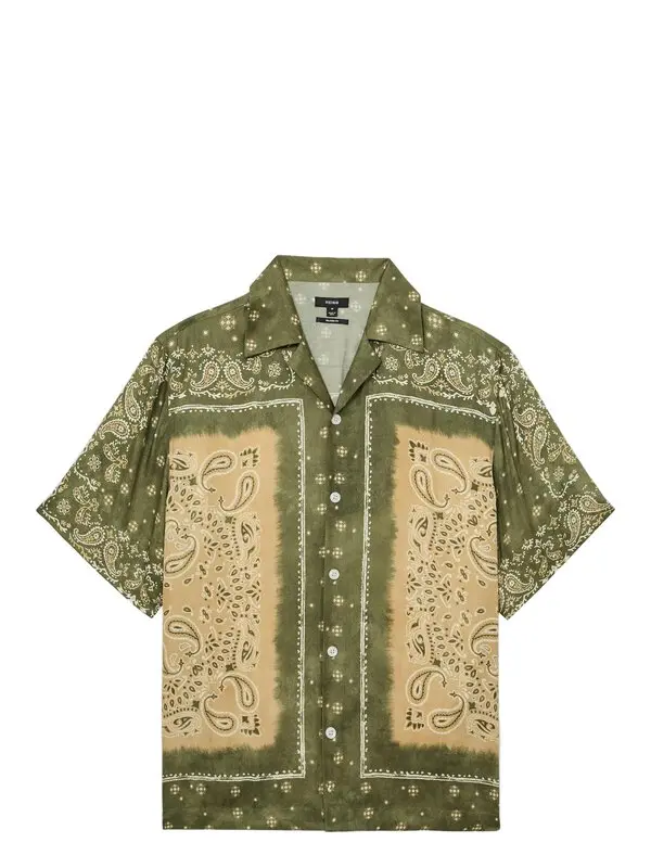 REISS Vicente Paisley-print Cuban-collar Shirt - Sage Green