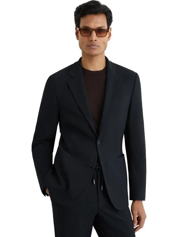 REISS Athlete Jersey Single-breasted Suit Tailored-fit Blazer - Navy