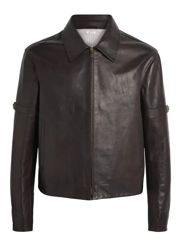 Thom Browne Leather Zip-up Blouson Jacket - Brown