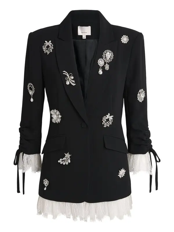 Cinq À Sept Crystal Brooch Roxie Blazer - Black