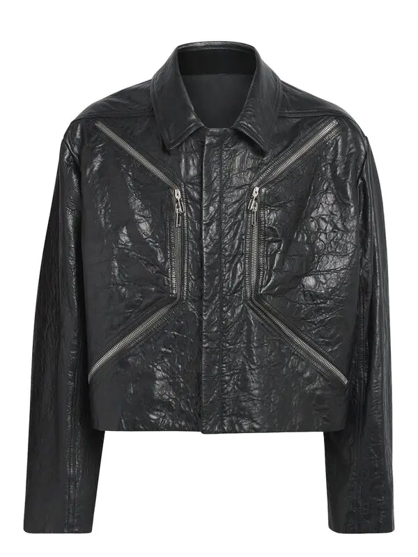 Rick Owens Leather Heizer Mac Jacket - Black